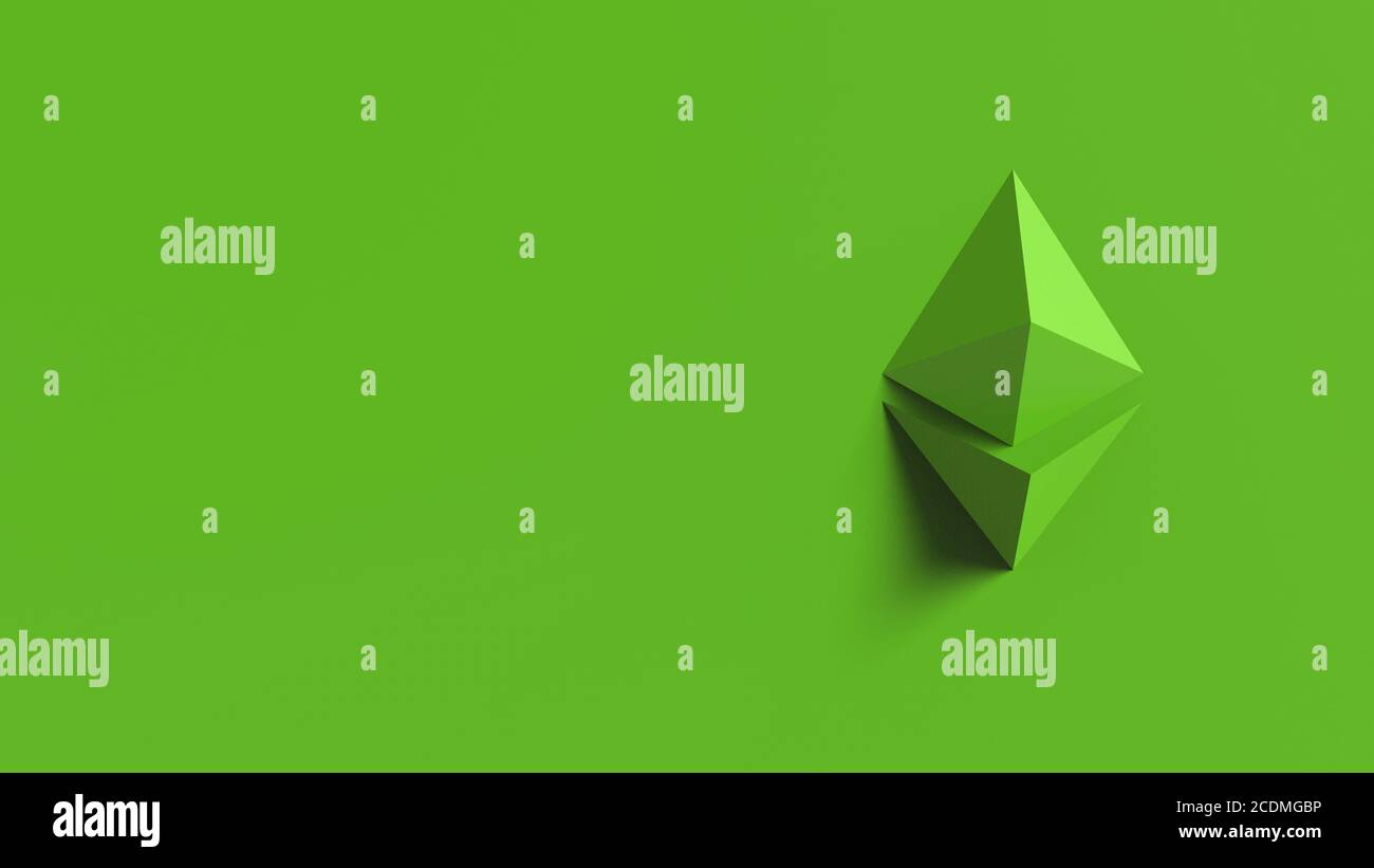Green Ethereum gold sign icon with colored background. 3d render ...