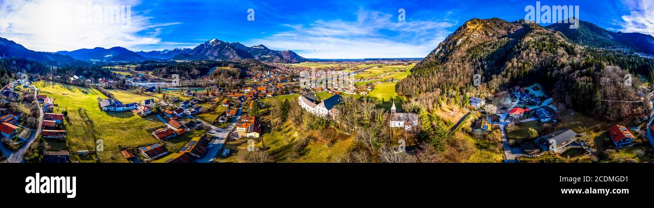 Aerial view, Marquartstein Castle, medieval hilltop castle, Tiroler ...