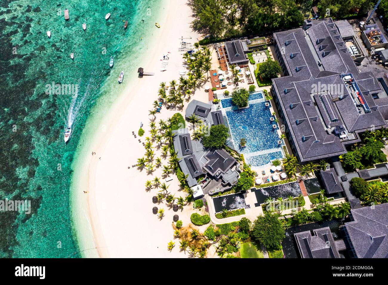 Aerial view, Berg le Morne, with luxury hotel LUX Le Morne Resort, Mauritius, Africa Stock Photo ...