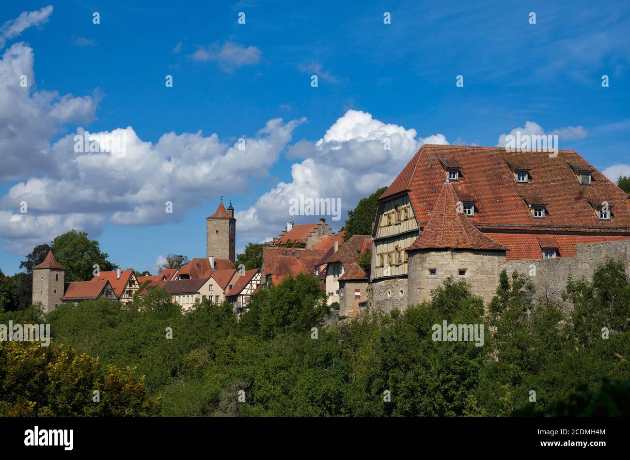 City wall, castle gate and hospital bastion, Rothenburg ob der Tauber ...