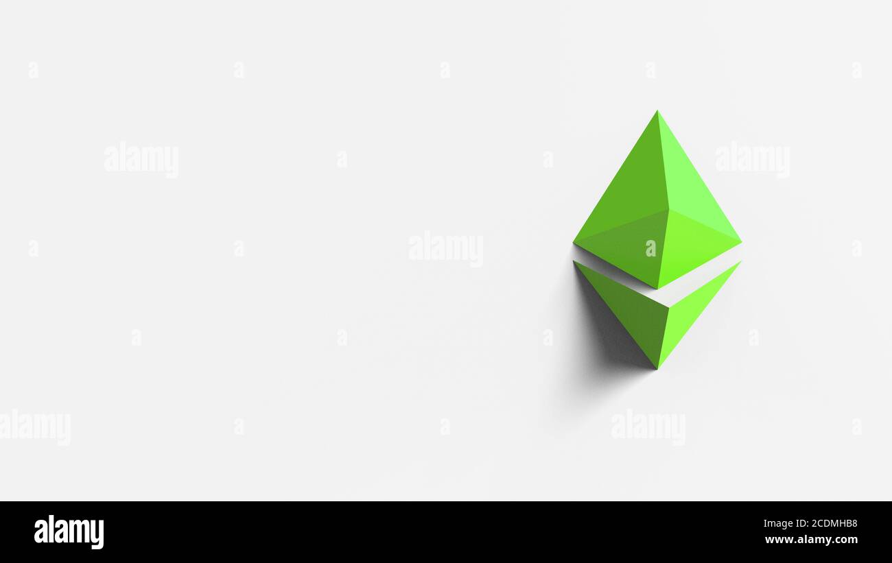 Green Ethereum gold sign icon Isolated with white background. 3d render ...