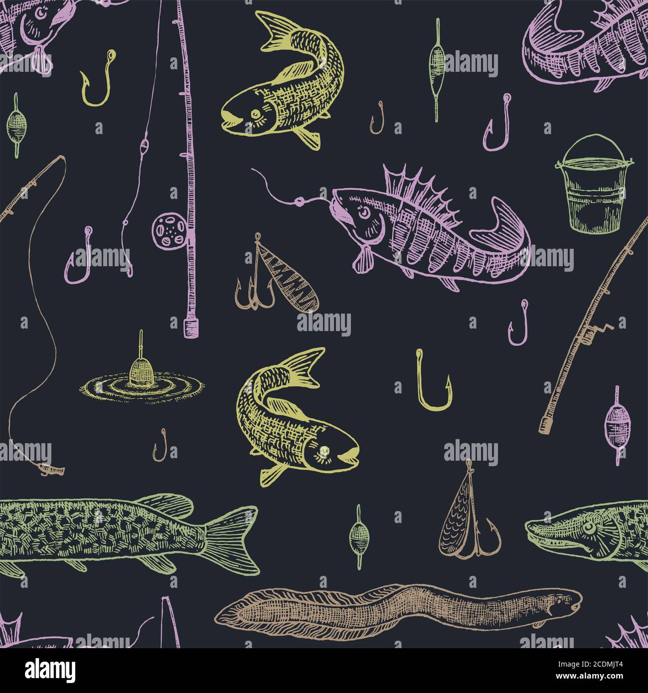 Doodle vector seamless pattern. Fishing illustration Stock Vector Image ...
