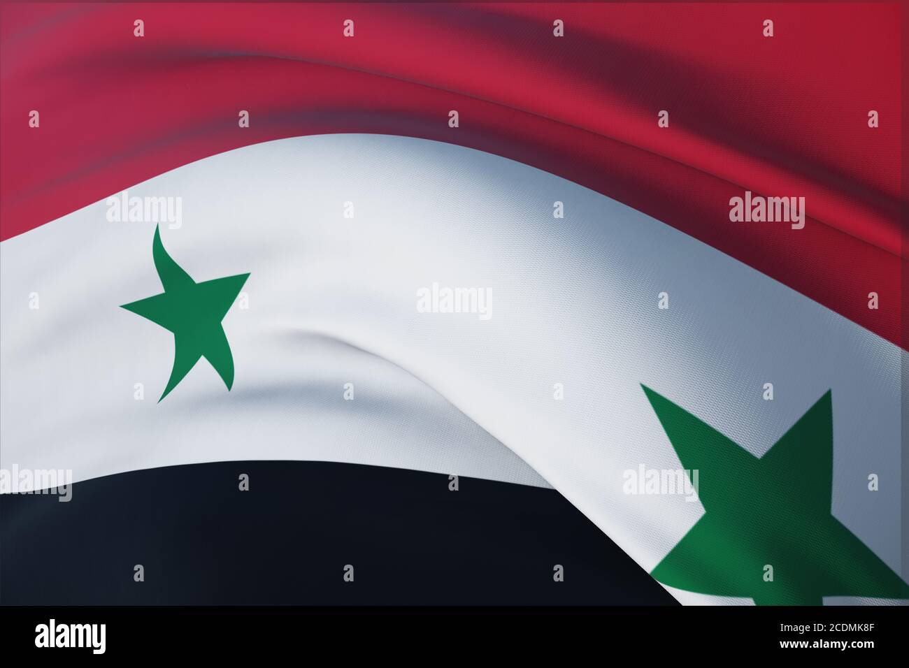 Waving flags of the world - flag of Syria. Closeup view, 3D ...