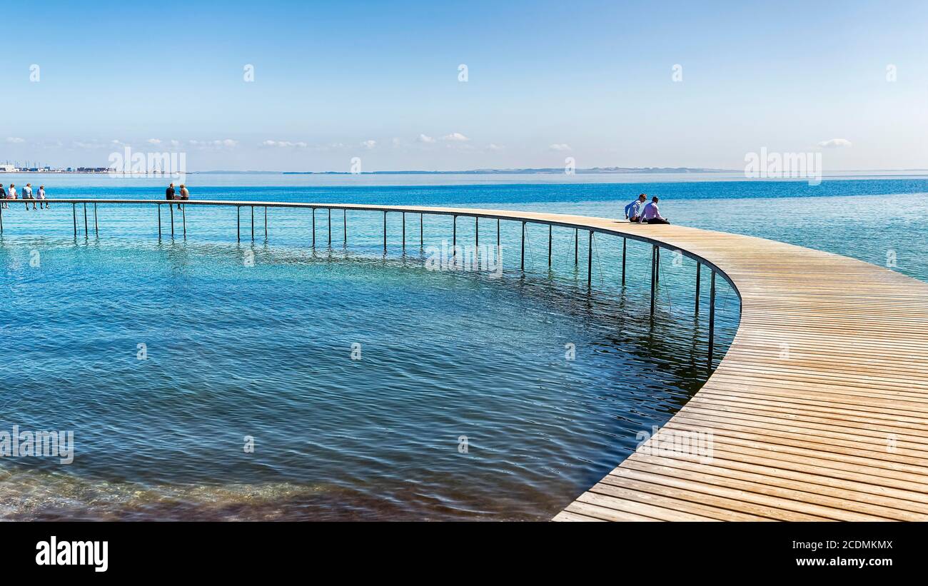 Circular bridge construction, wooden bathing jetty at Varna beach ...