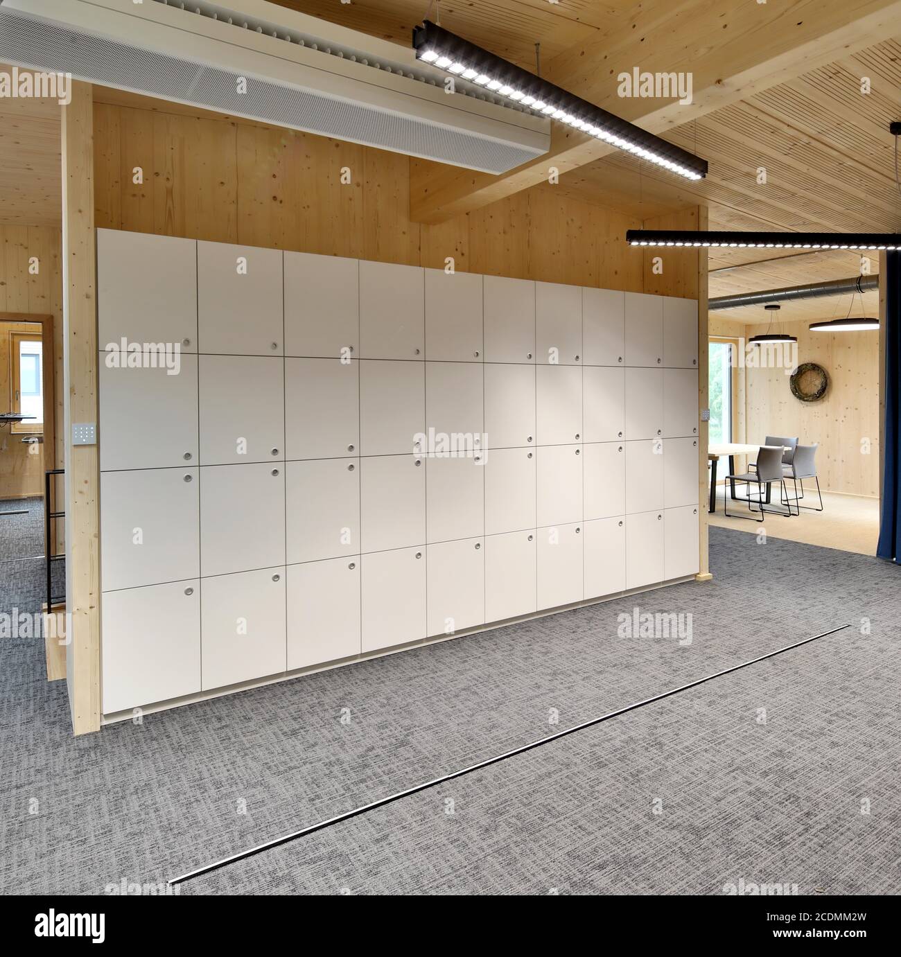 Wood in modern interior design, lockers in the administration building ...