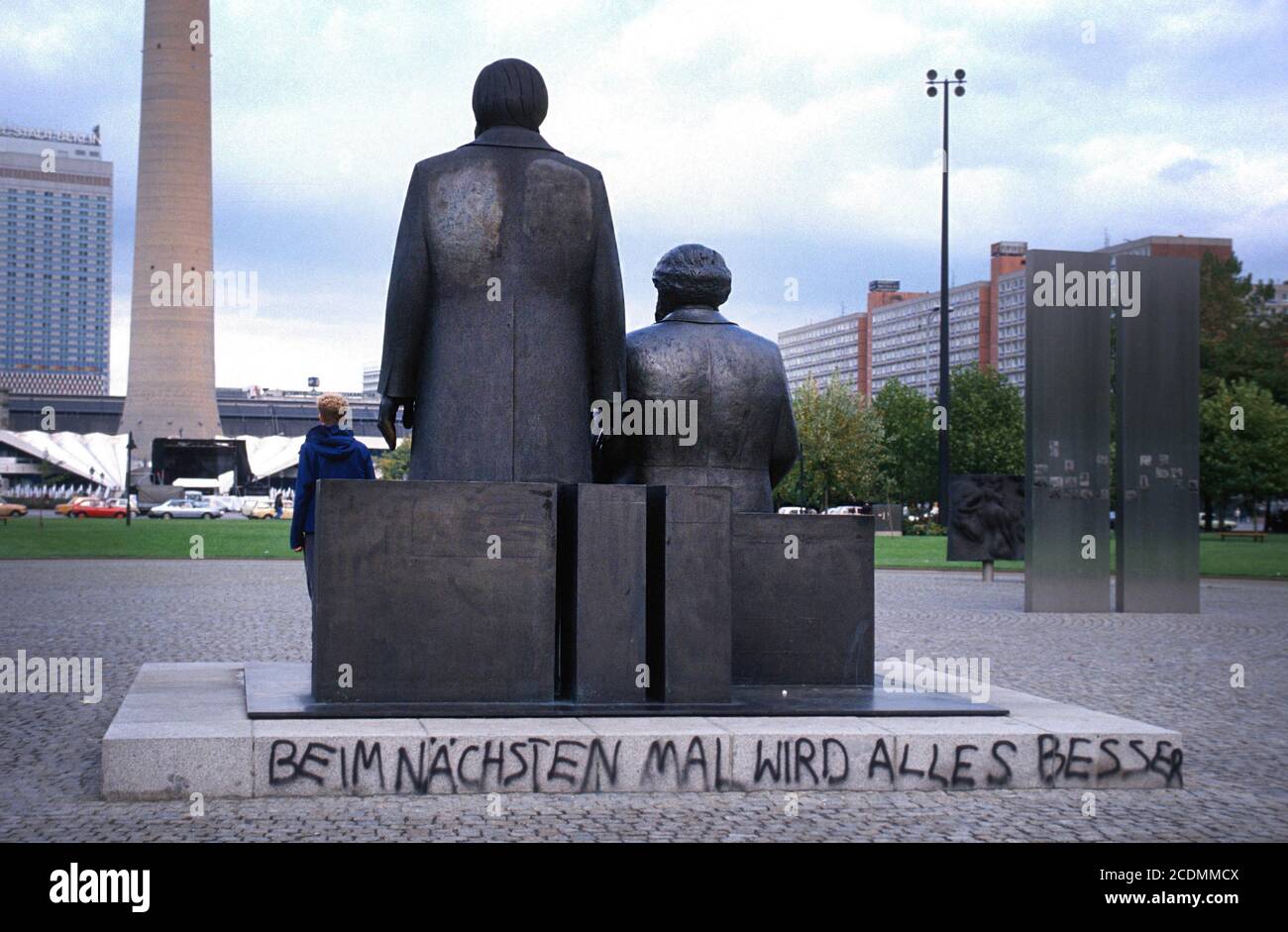 Marx Engels monument at the Marx Engels Forum, background television ...