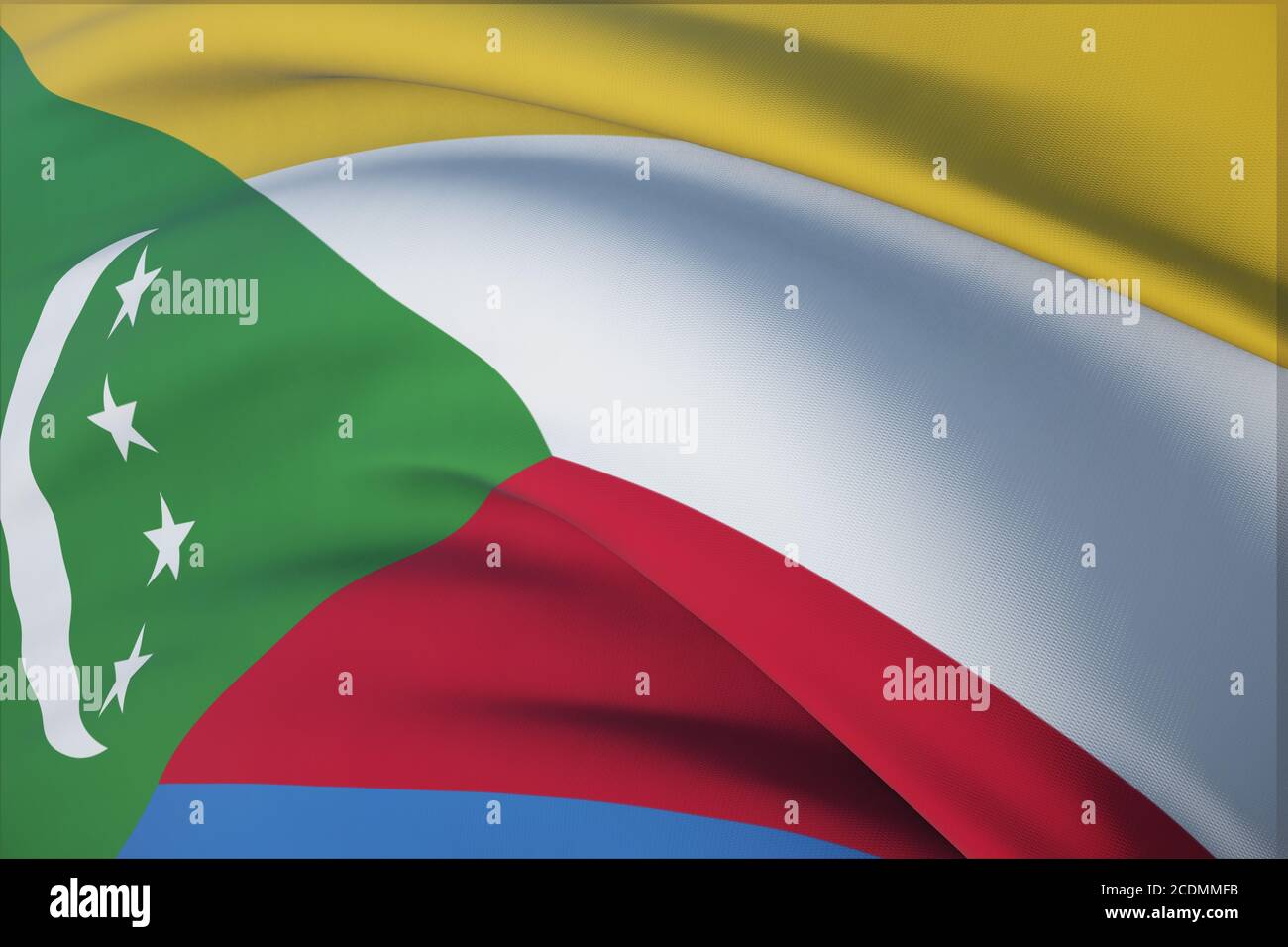 Waving flags of the world - flag of Comoros. Closeup view, 3D illustration Stock Photo - Alamy