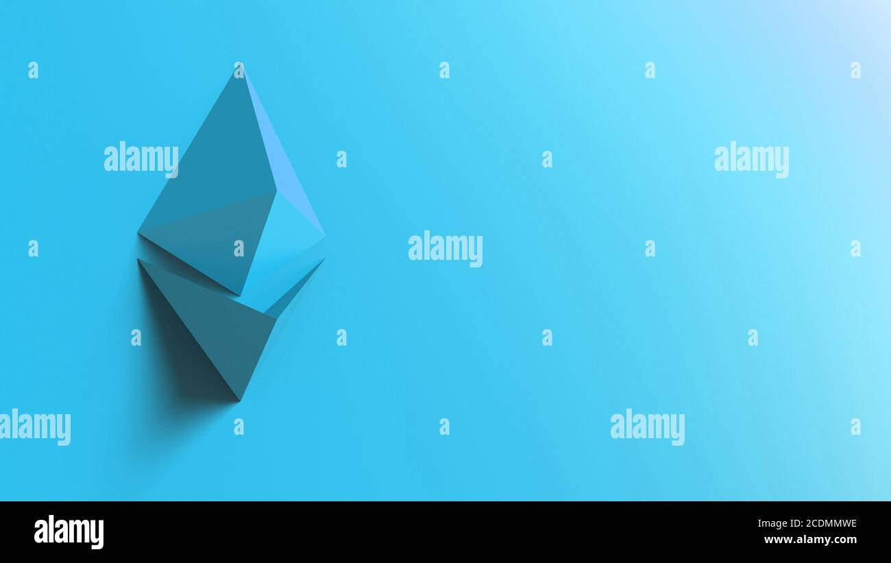 Azure Ethereum gold sign icon with colored background. 3d render ...