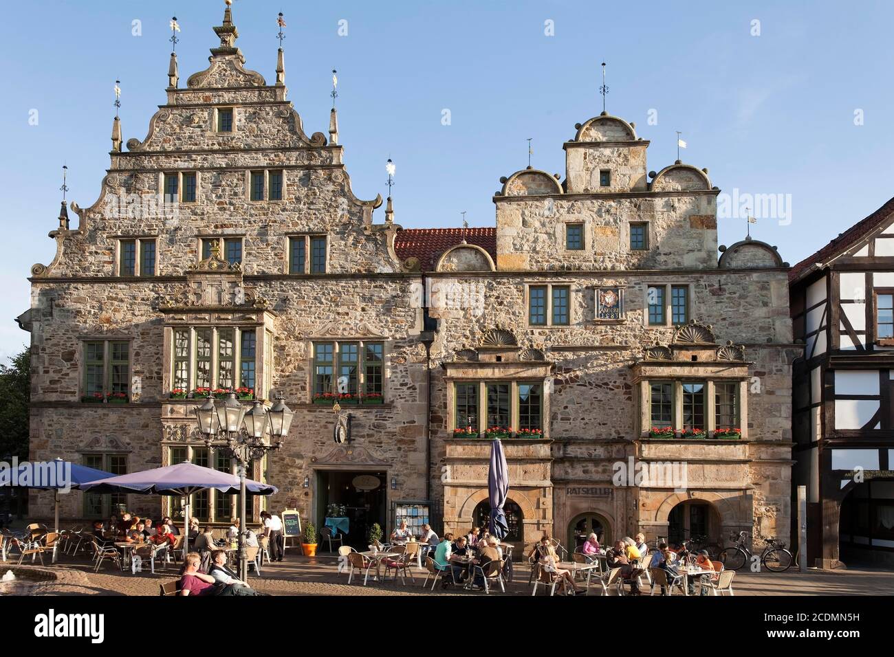 Summer at the Ratskeller, market place, Rinteln, Germany Stock Photo ...