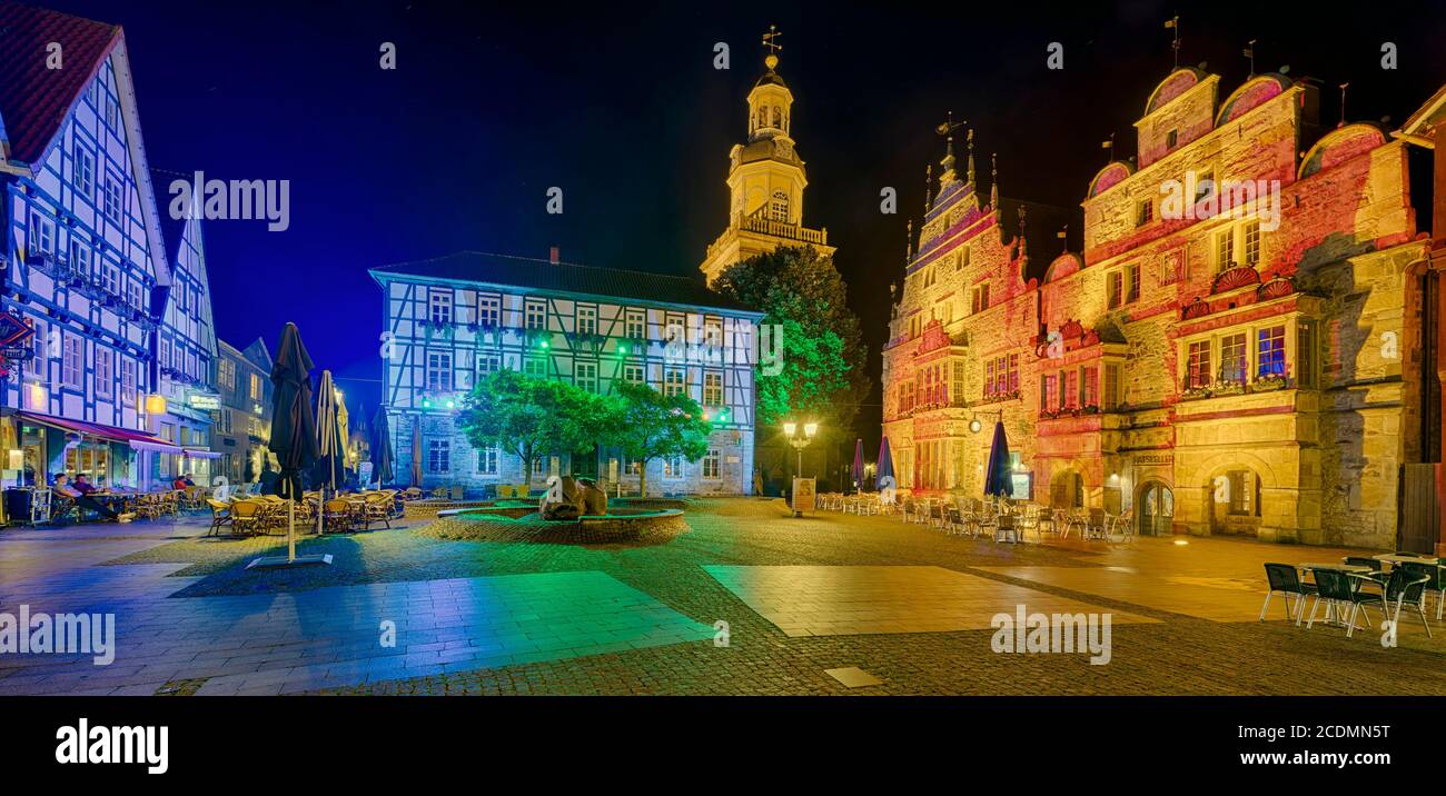Colourful lighting at the market place, Rinteln, Germany Stock Photo ...