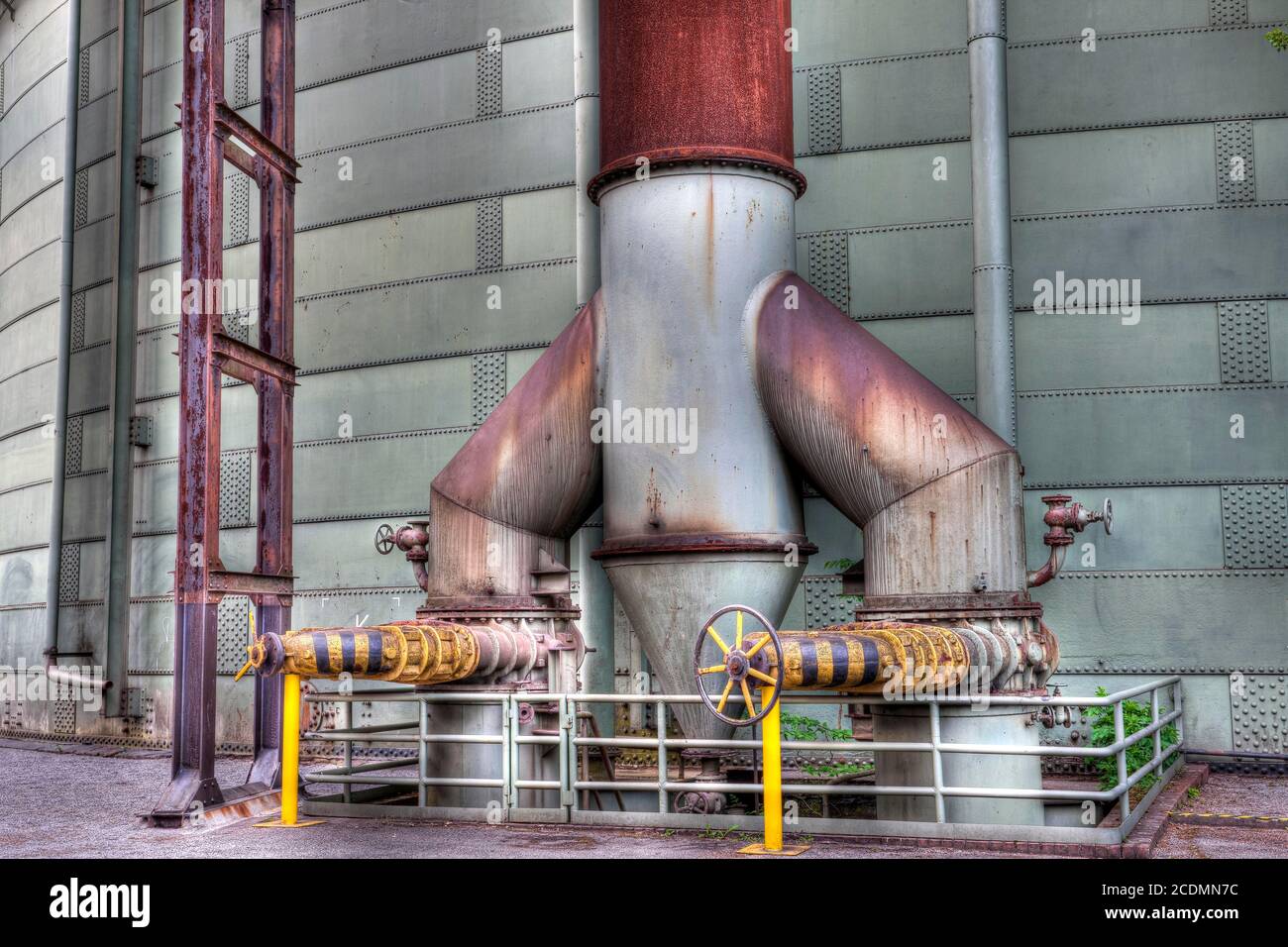 Industrial plant, tank with pipes and valves, Landschaftspark Duisburg ...