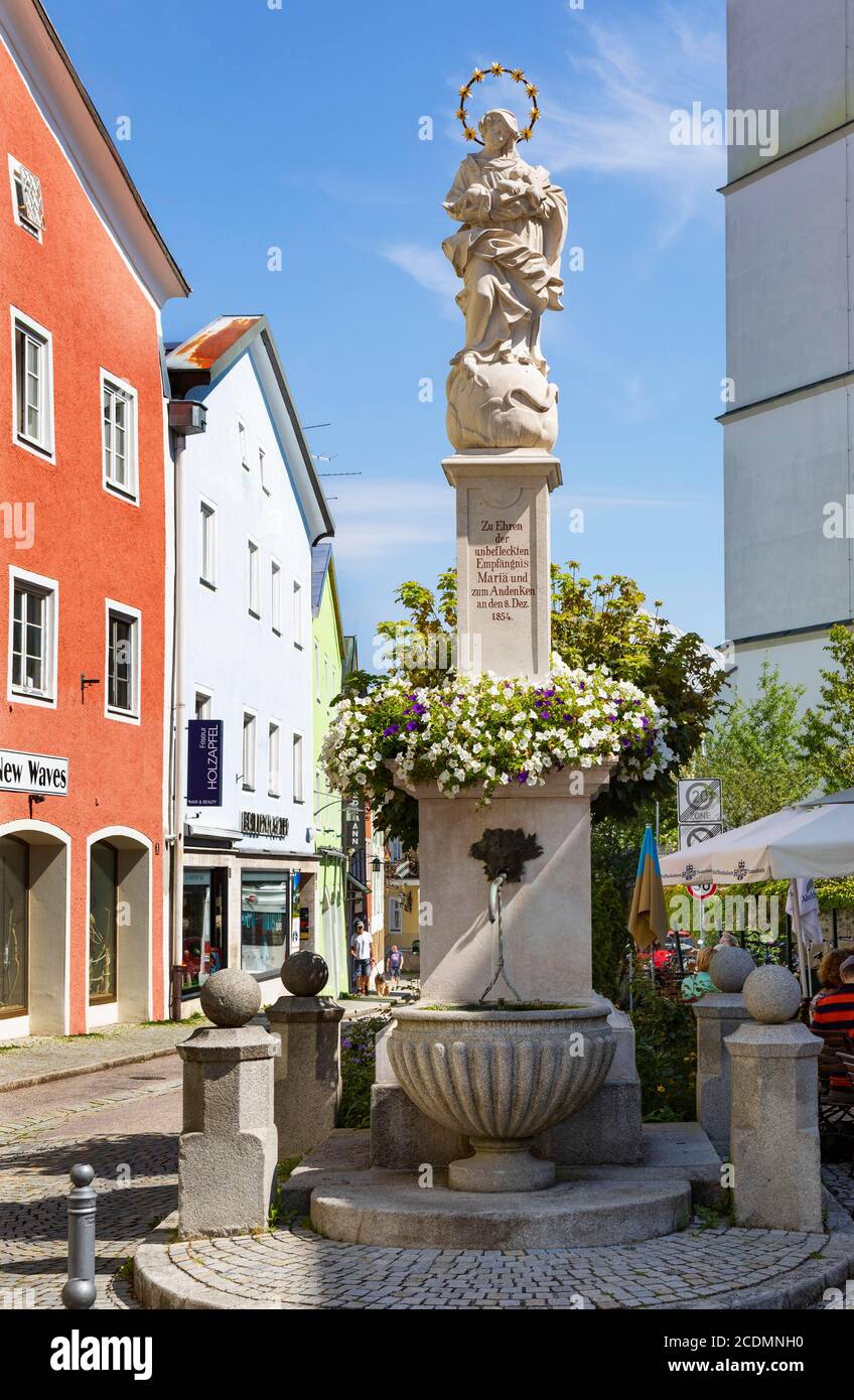 Mariensaeule am Marktplatz, Waging am See, Rupertiwinkel, Upper Bavaria ...