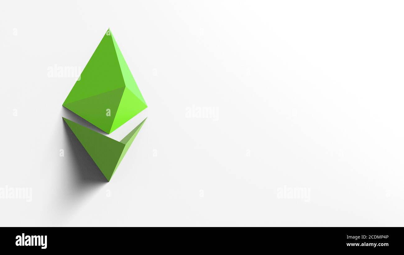 Green Ethereum gold sign icon Isolated with white background. 3d render ...