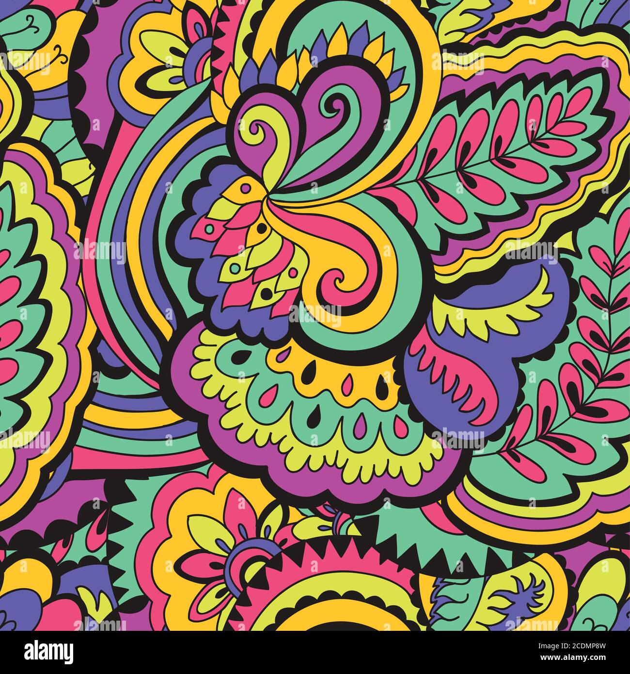 Seamless psychedelic pattern with crazy colorful ornamental elements ...