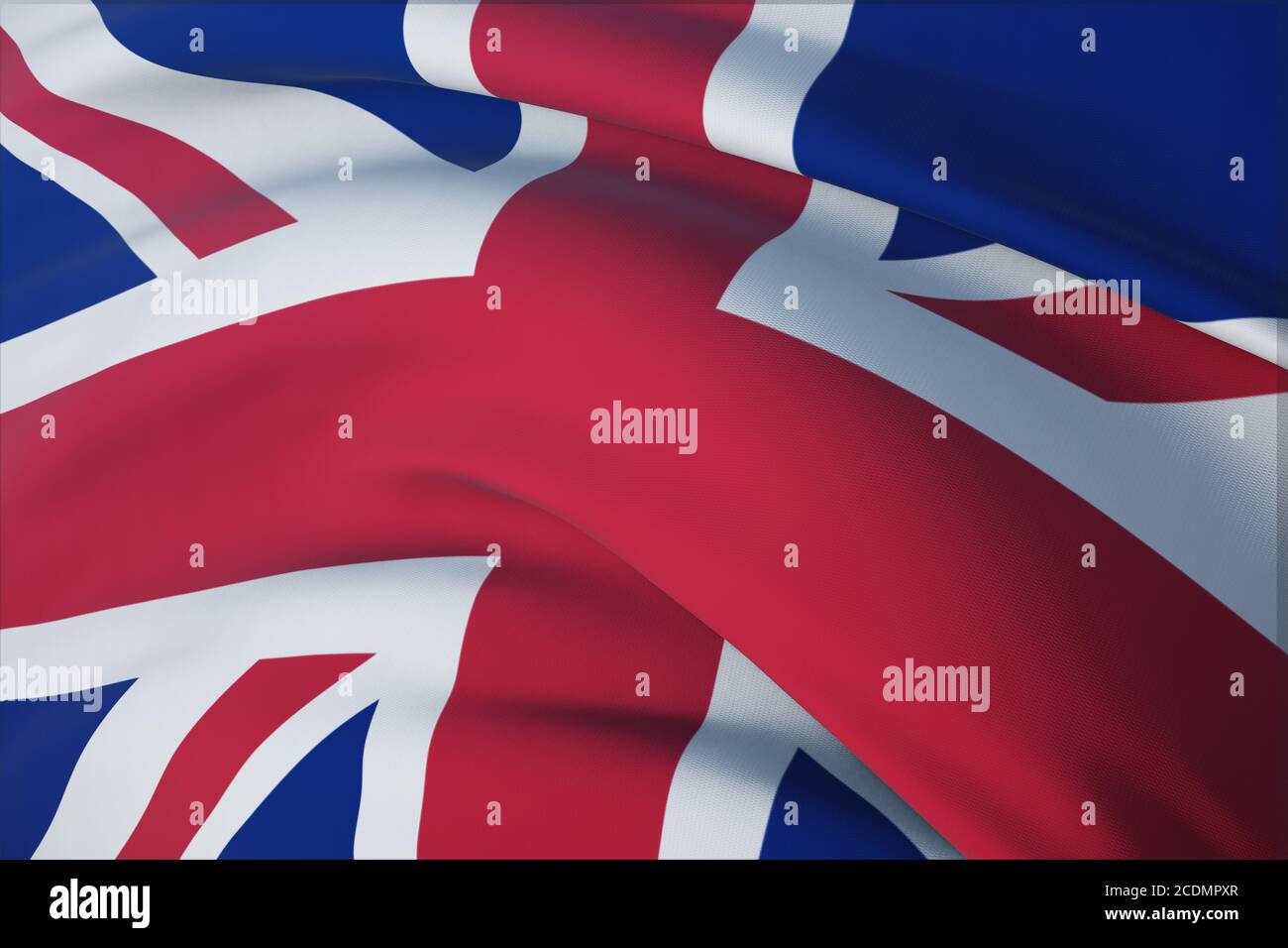 Waving flags of the world - flag of UK. Closeup view, 3D illustration ...