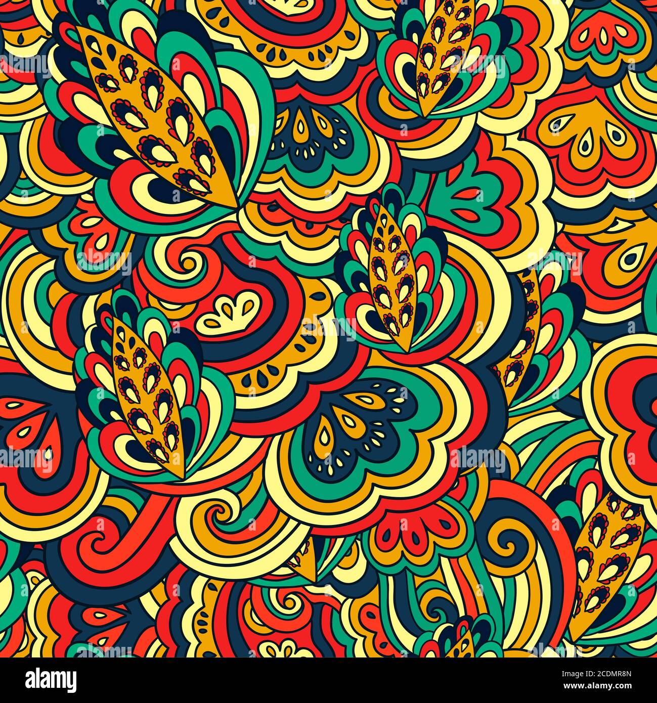 Seamless psychedelic pattern with crazy colorful ornamental elements ...