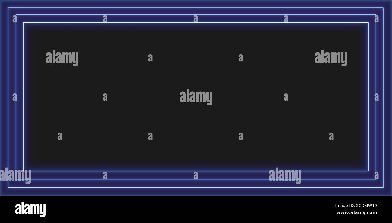 Neon blue frame simple empty rectangle wall background 3d rendering ...