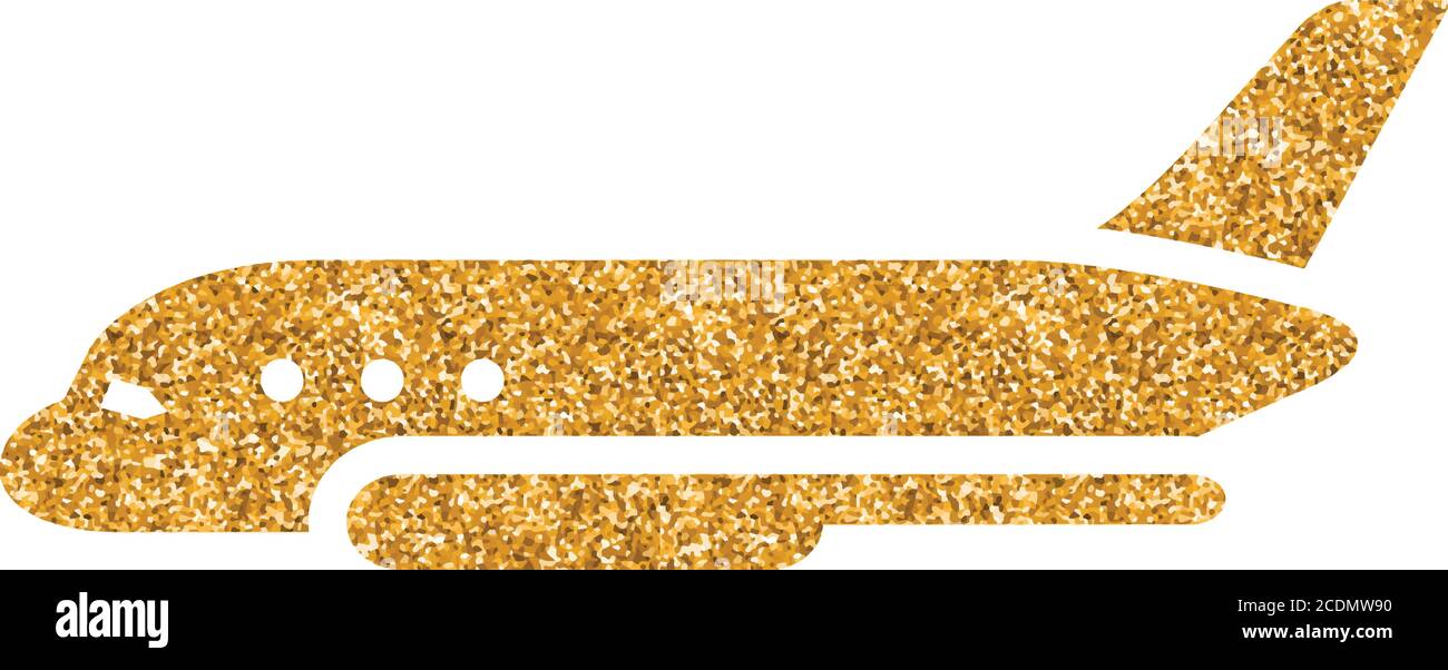 Airplane icon in gold glitter texture. Sparkle luxury style vector ...