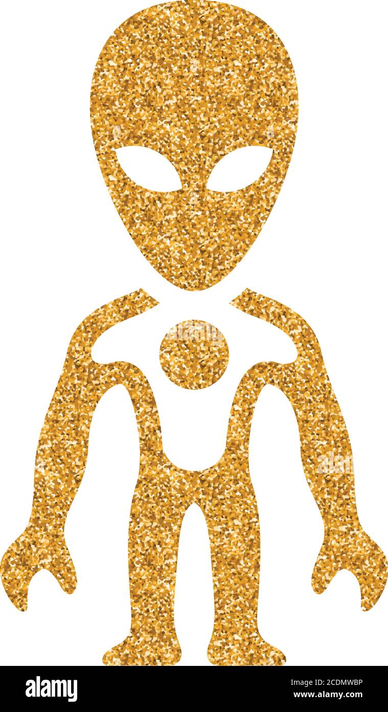 Alien icon in gold glitter texture. Sparkle luxury style vector ...
