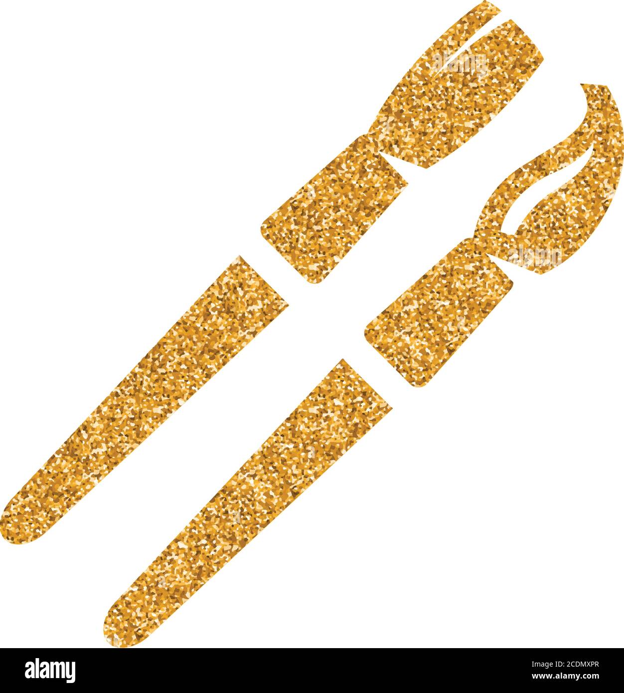 Paint brushes icon in gold glitter texture. Sparkle luxury style vector ...