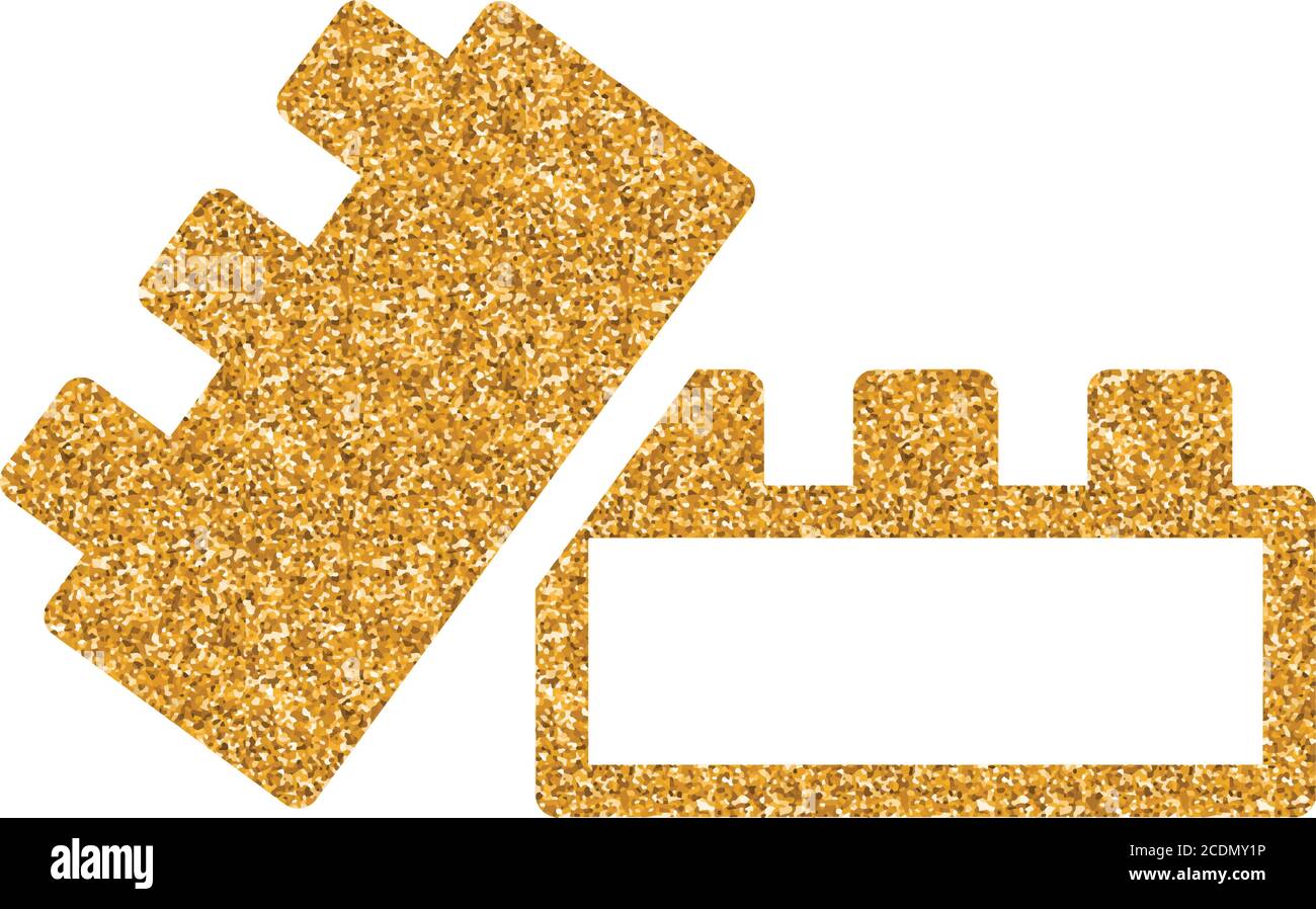 Building blocks icon in gold glitter texture. Sparkle luxury style ...