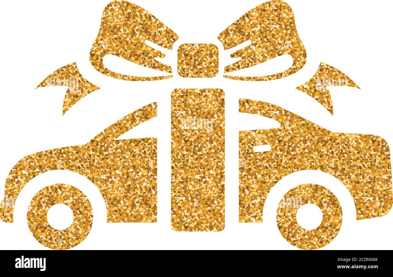 Car prize icon in gold glitter texture. Sparkle luxury style vector ...