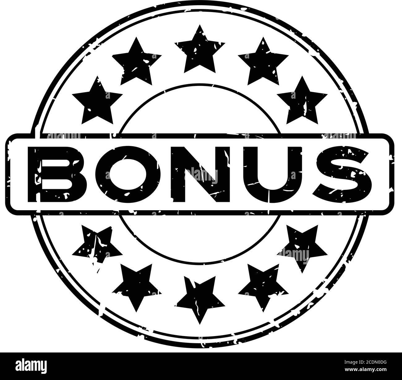 Grunge black bonus with star icon round rubber seal stamp on white ...