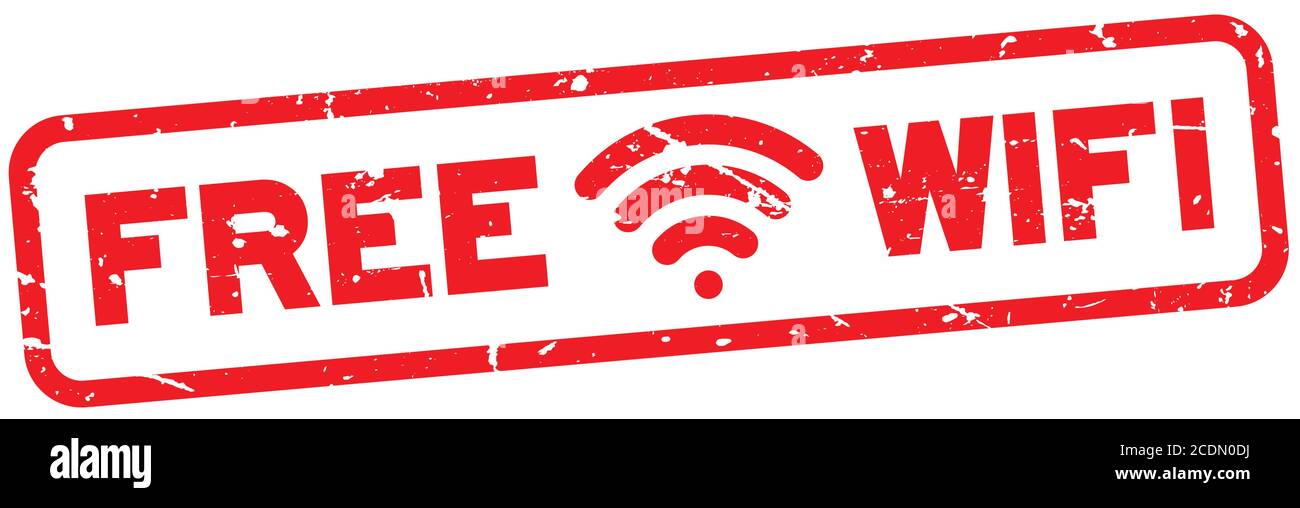 Grunge red free wifi with icon square rubber seal stamp on white ...