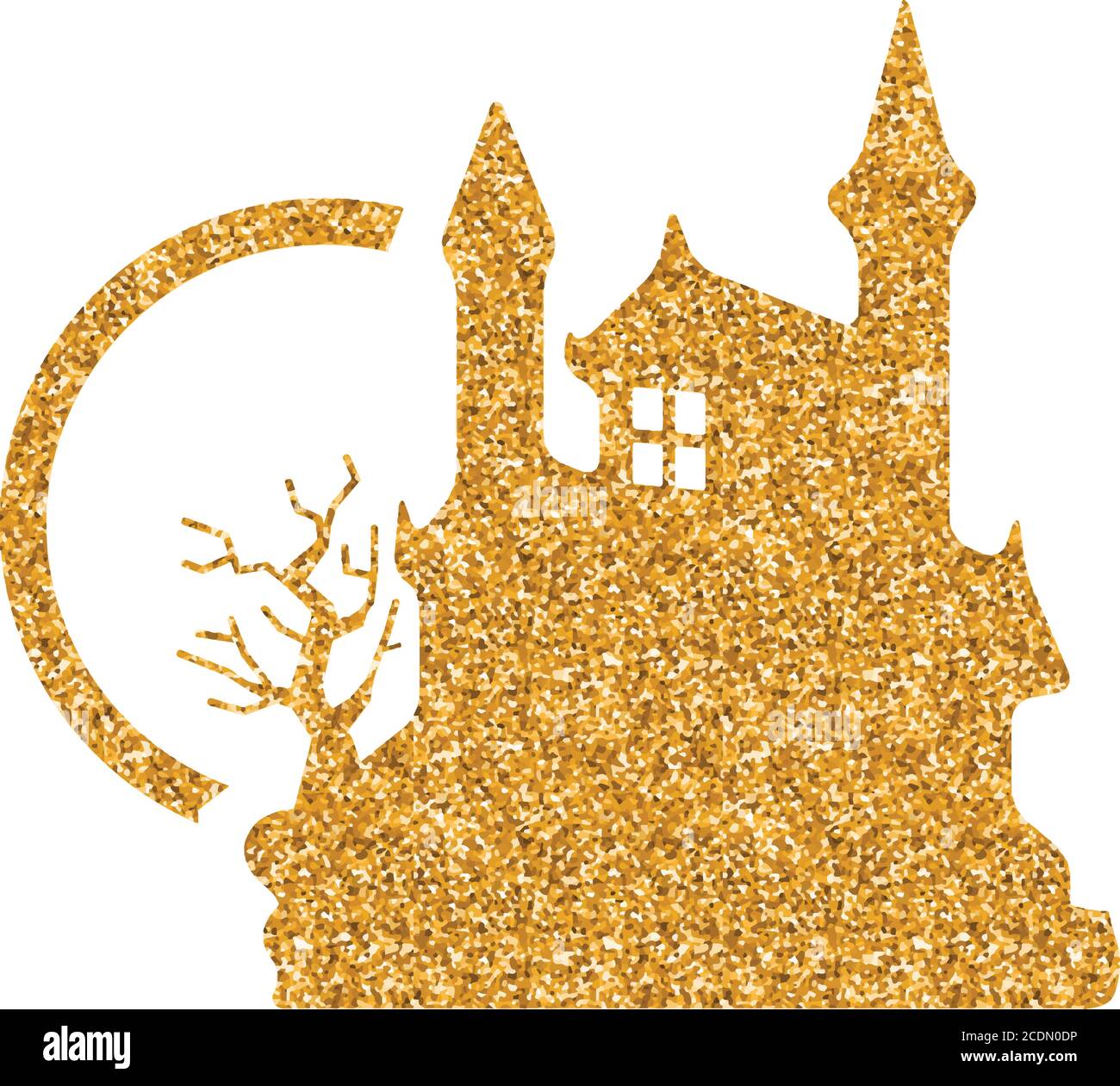 Dark castle icon in gold glitter texture. Sparkle luxury style vector ...
