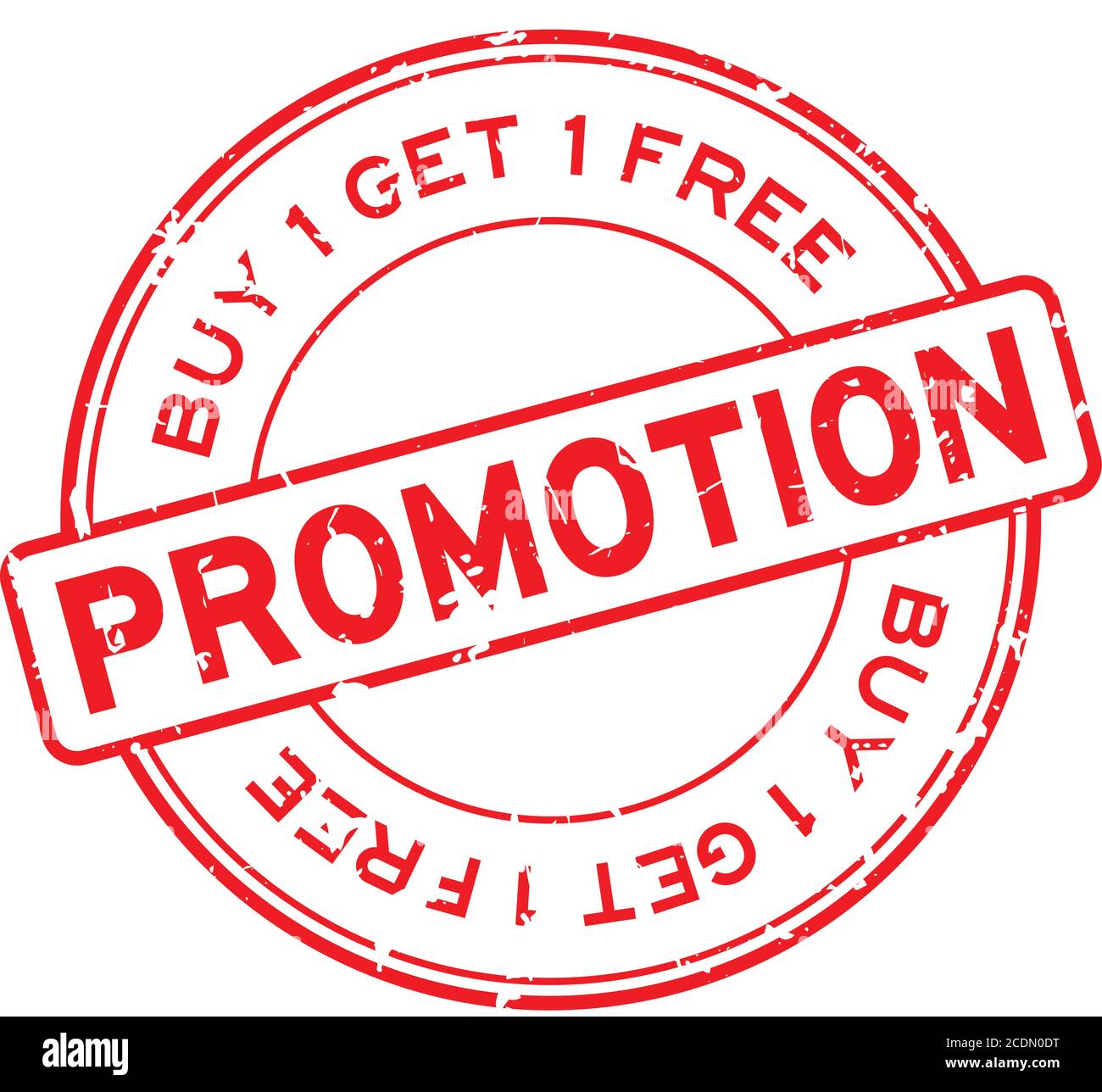 Grunge red promotion buy 1 free 1 round rubber seal stamp on white ...