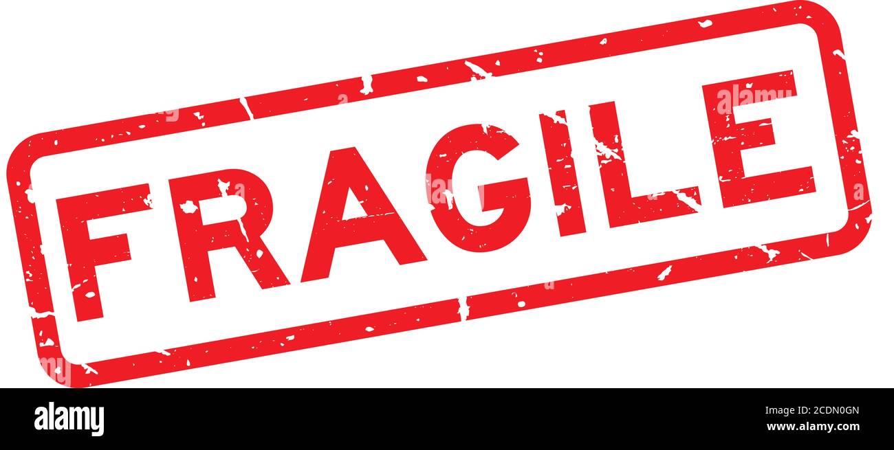 Grunge red fragile word square rubber seal stamp on white background ...