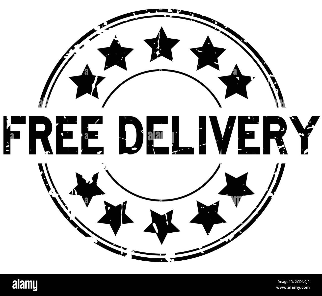 Grunge black free delivery with star icon round rubber seal stamp on ...