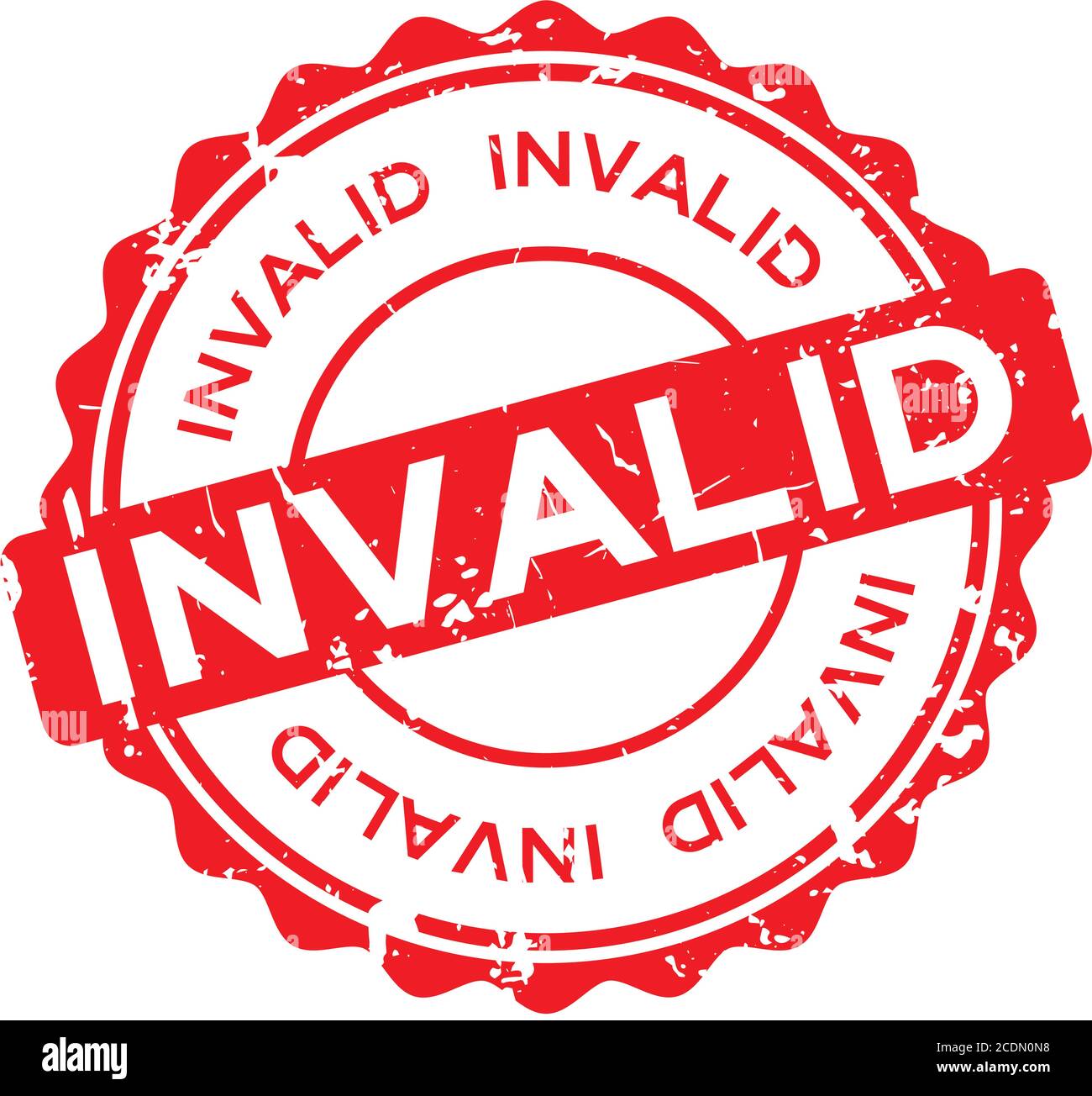 Grunge red invalid word round rubber seal stamp on white background ...