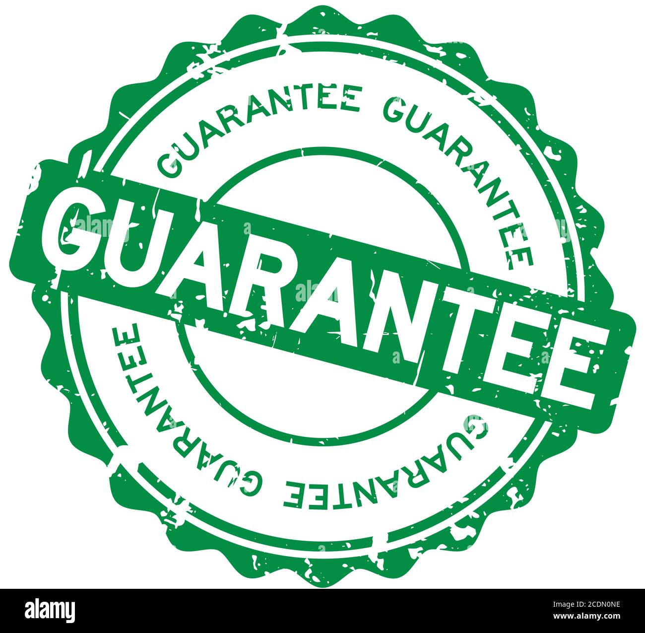 Grunge green guarantee round rubber seal stamp on white background ...