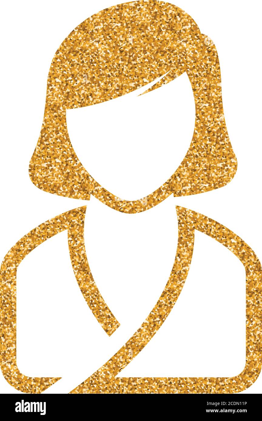 Woman spa client icon in gold glitter texture. Sparkle luxury style ...