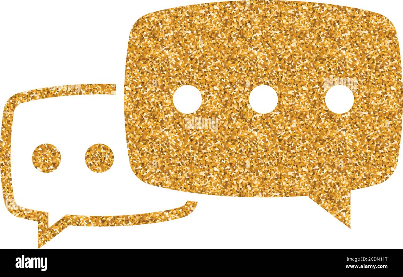 Chat sign icon in gold glitter texture. Sparkle luxury style vector ...