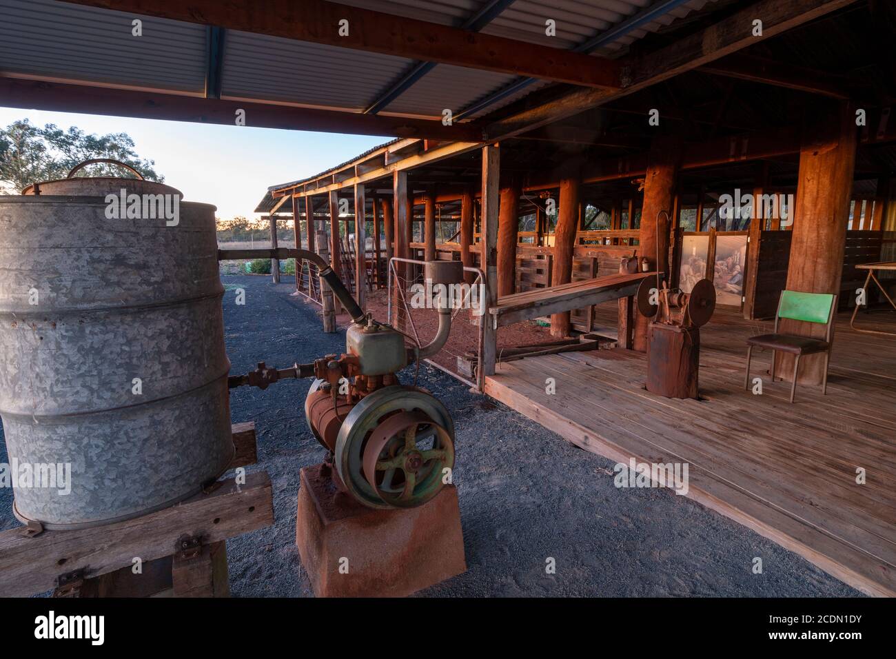 Interior of Shearing Shed at sunrise, Charleville, Queensland ...
