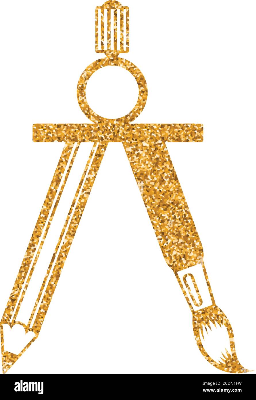 Drawing compass icon in gold glitter texture. Sparkle luxury style ...