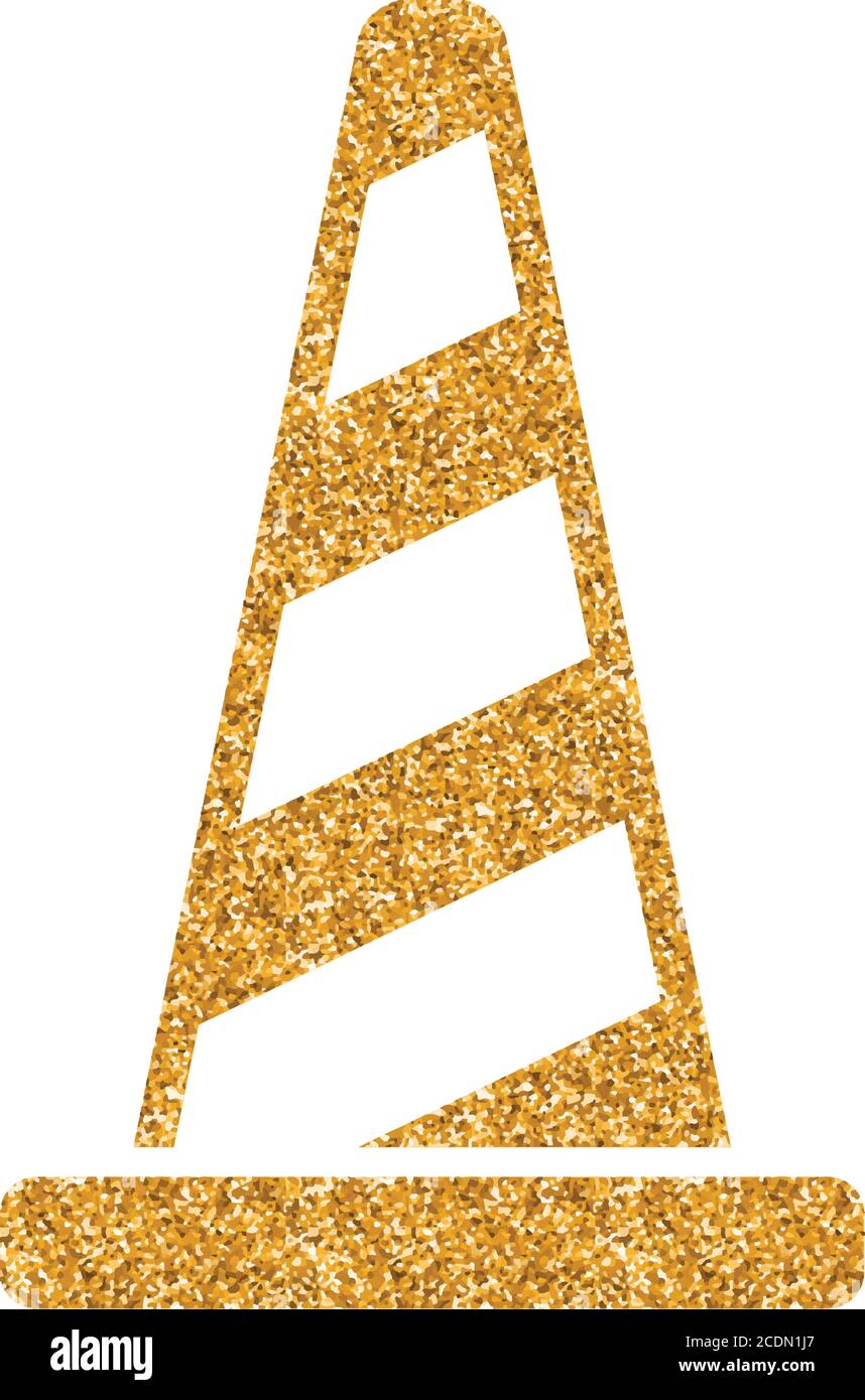 Traffic cone icon in gold glitter texture. Sparkle luxury style vector ...
