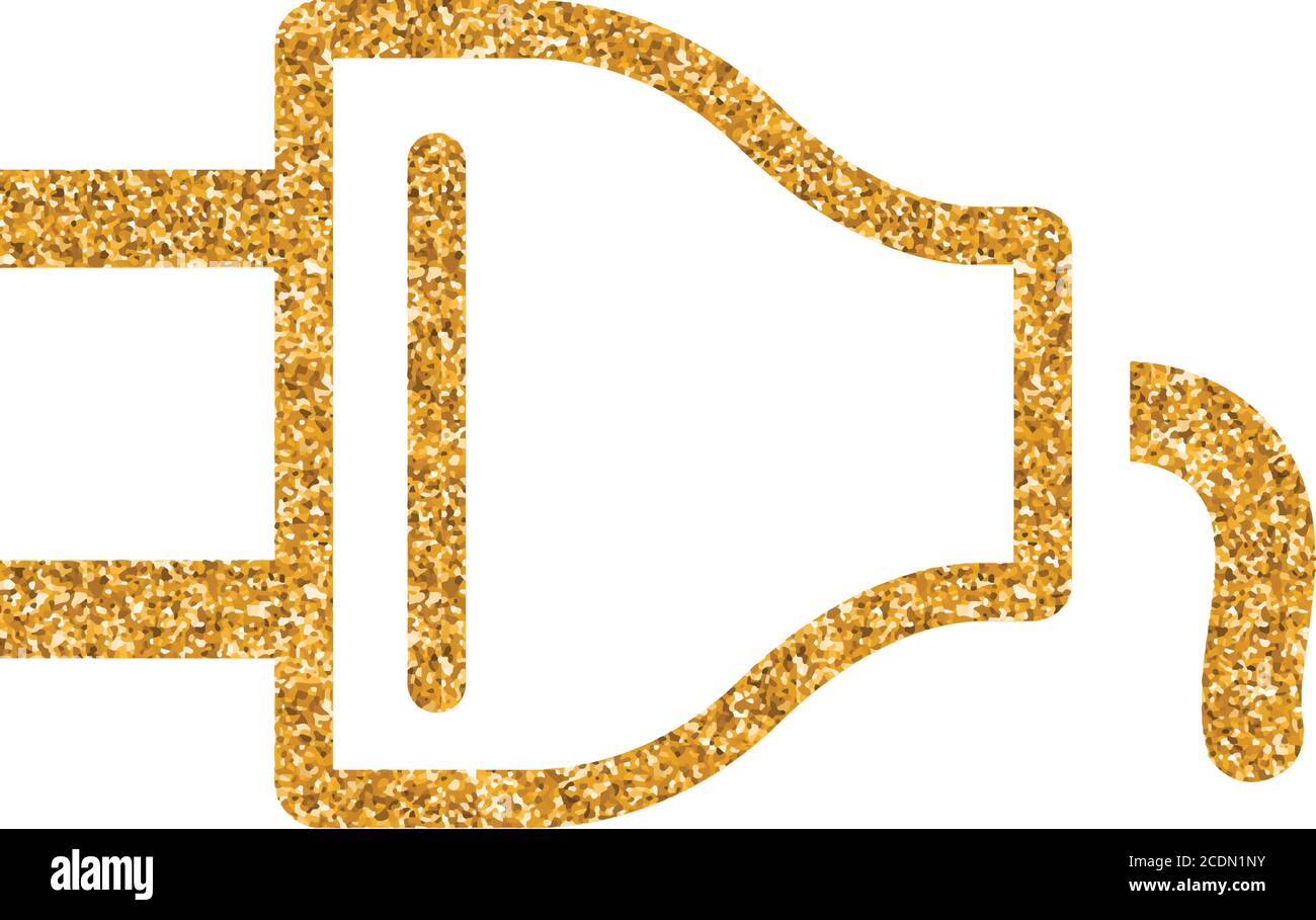 Electric plug icon in gold glitter texture. Sparkle luxury style vector ...
