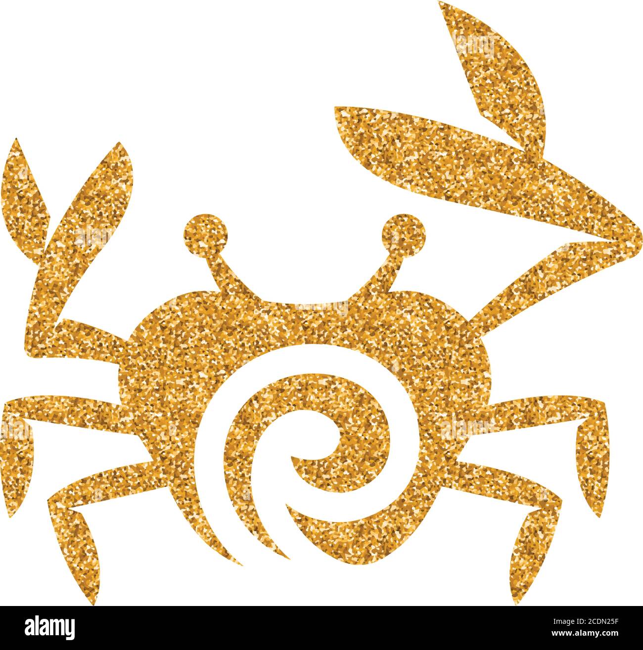 Crab Icon In Gold Glitter Texture Sparkle Luxury Style Vector
