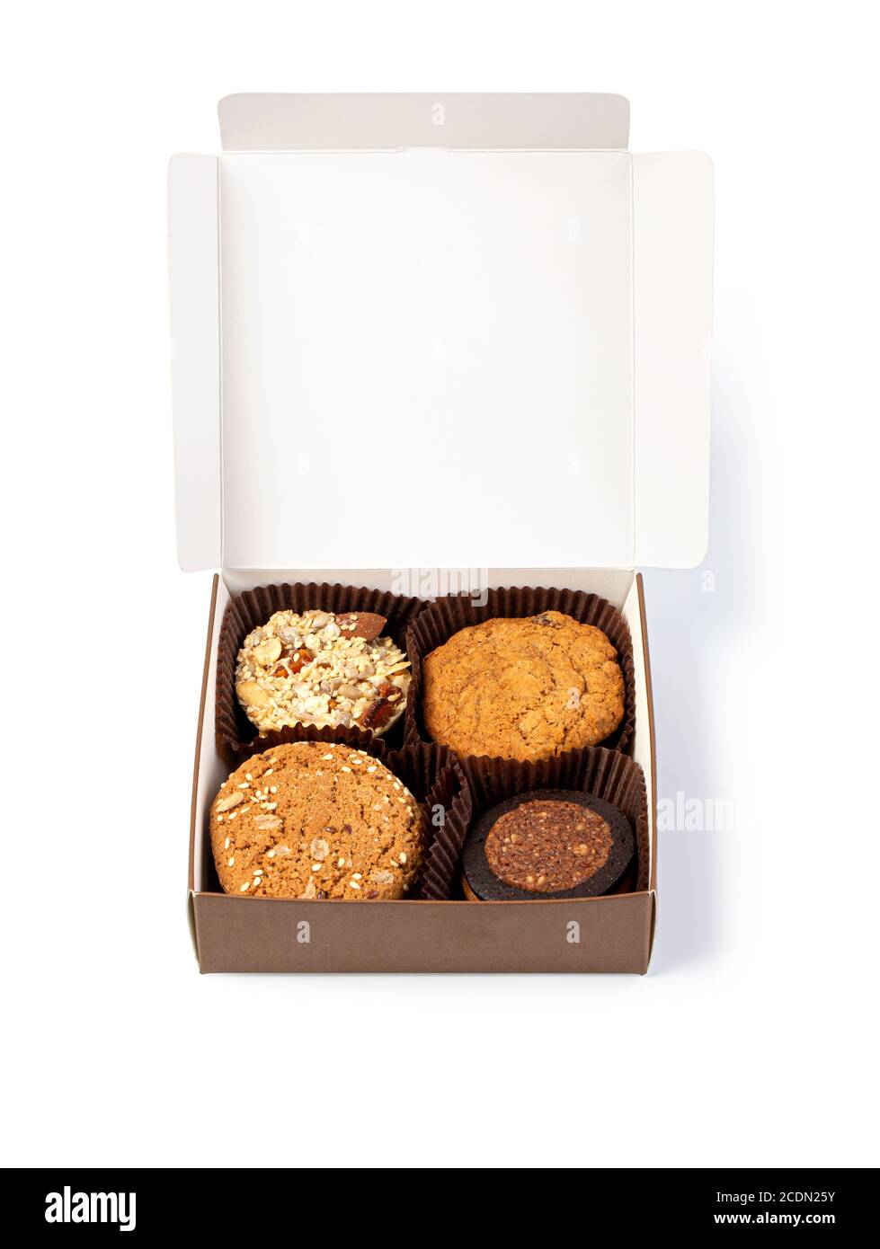 Open Paper Box with Cookies or Cakes on White Background, with clipping ...