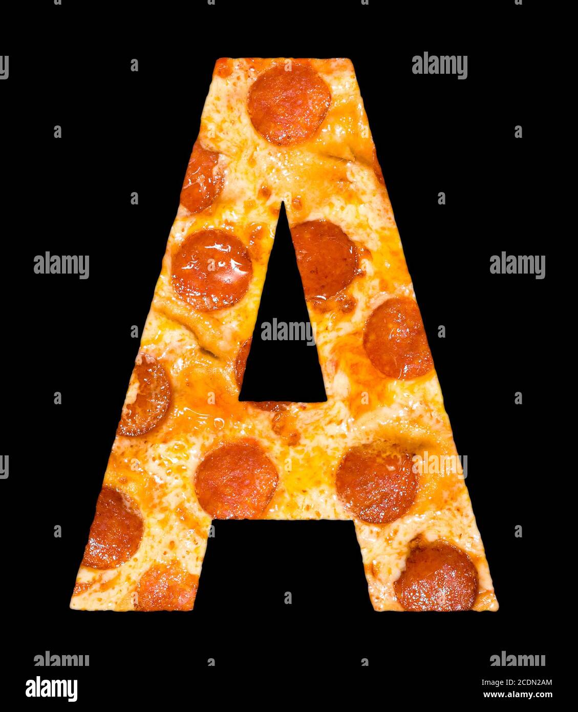 letter A cut out of pizza with peperoni Stock Photo - Alamy