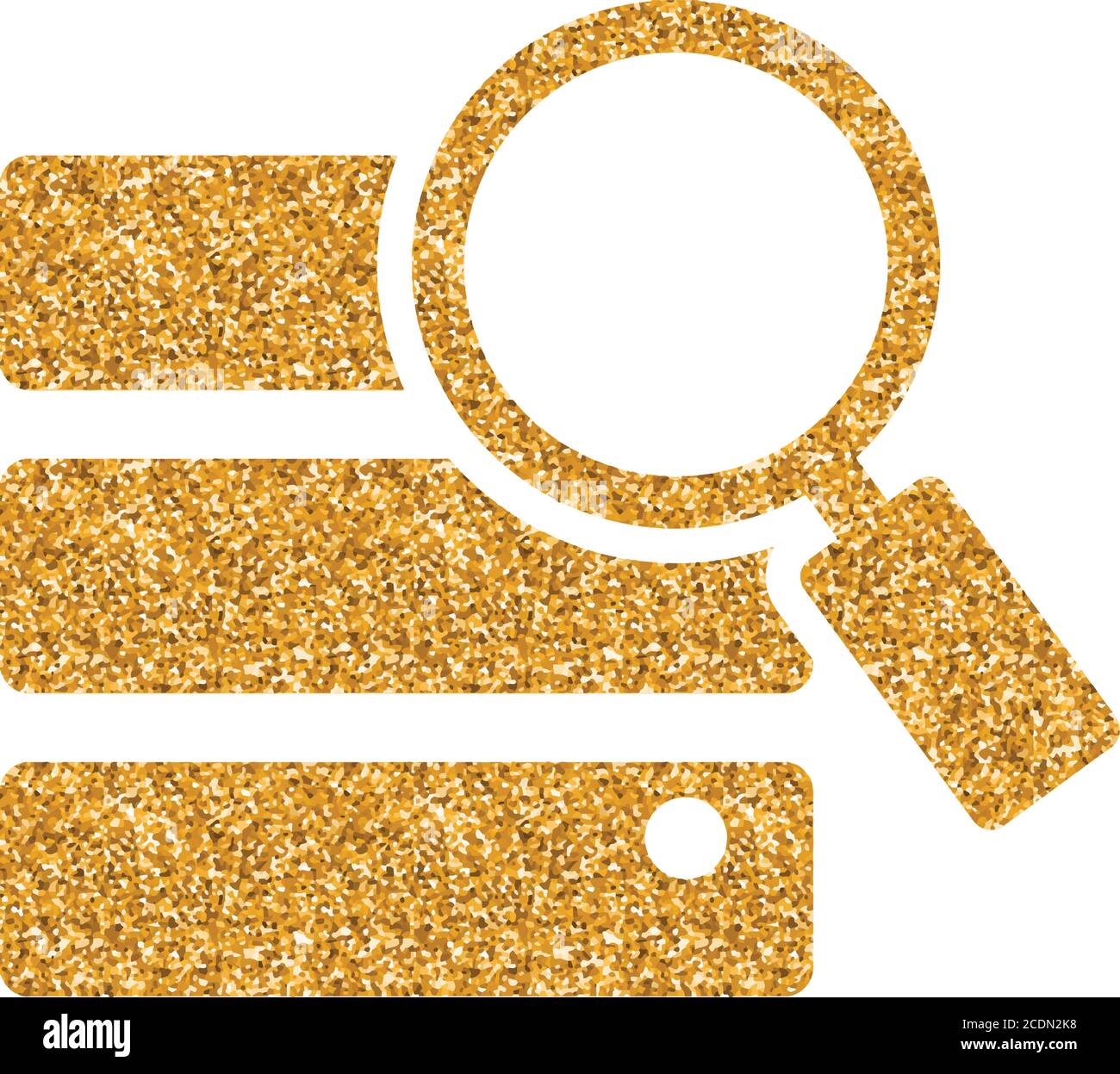 Database search icon in gold glitter texture. Sparkle luxury style ...
