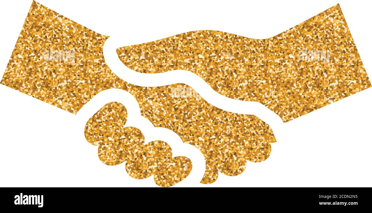 Handshake icon in gold glitter texture. Sparkle luxury style vector ...
