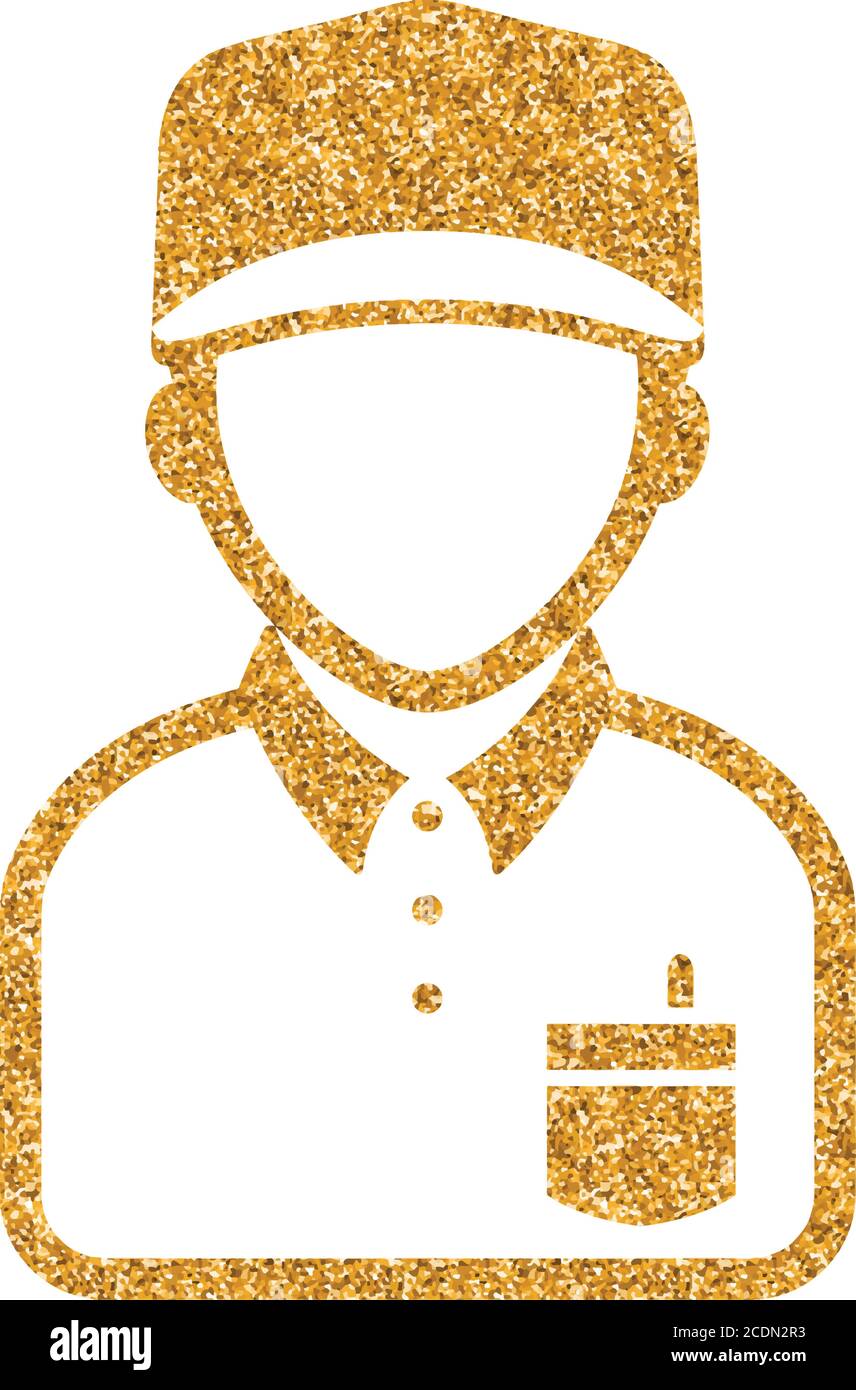 Delivery man icon in gold glitter texture. Sparkle luxury style vector ...