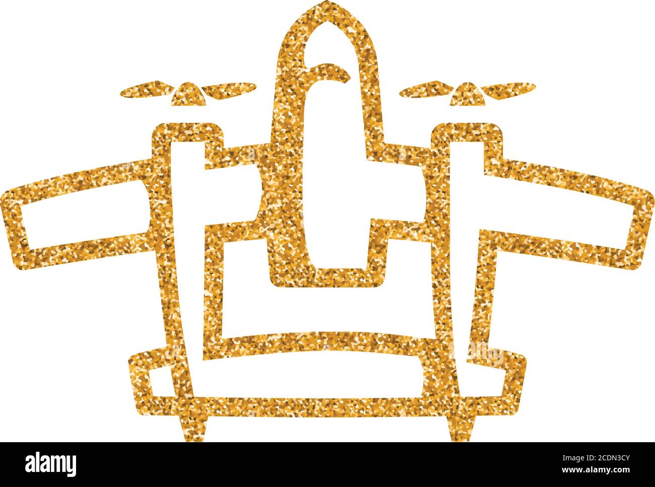 Vintage airplane icon in gold glitter texture. Sparkle luxury style ...