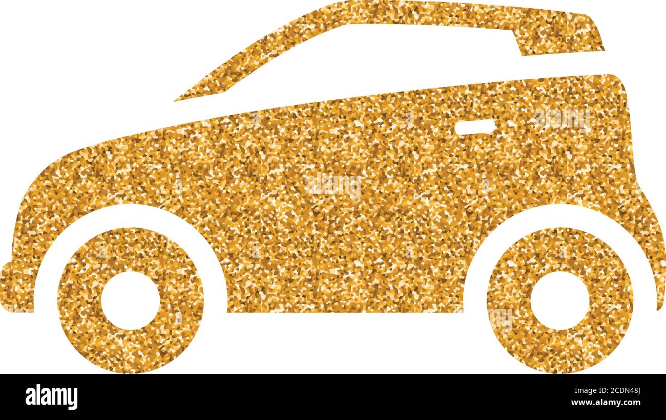 Green car icon in gold glitter texture. Sparkle luxury style vector ...