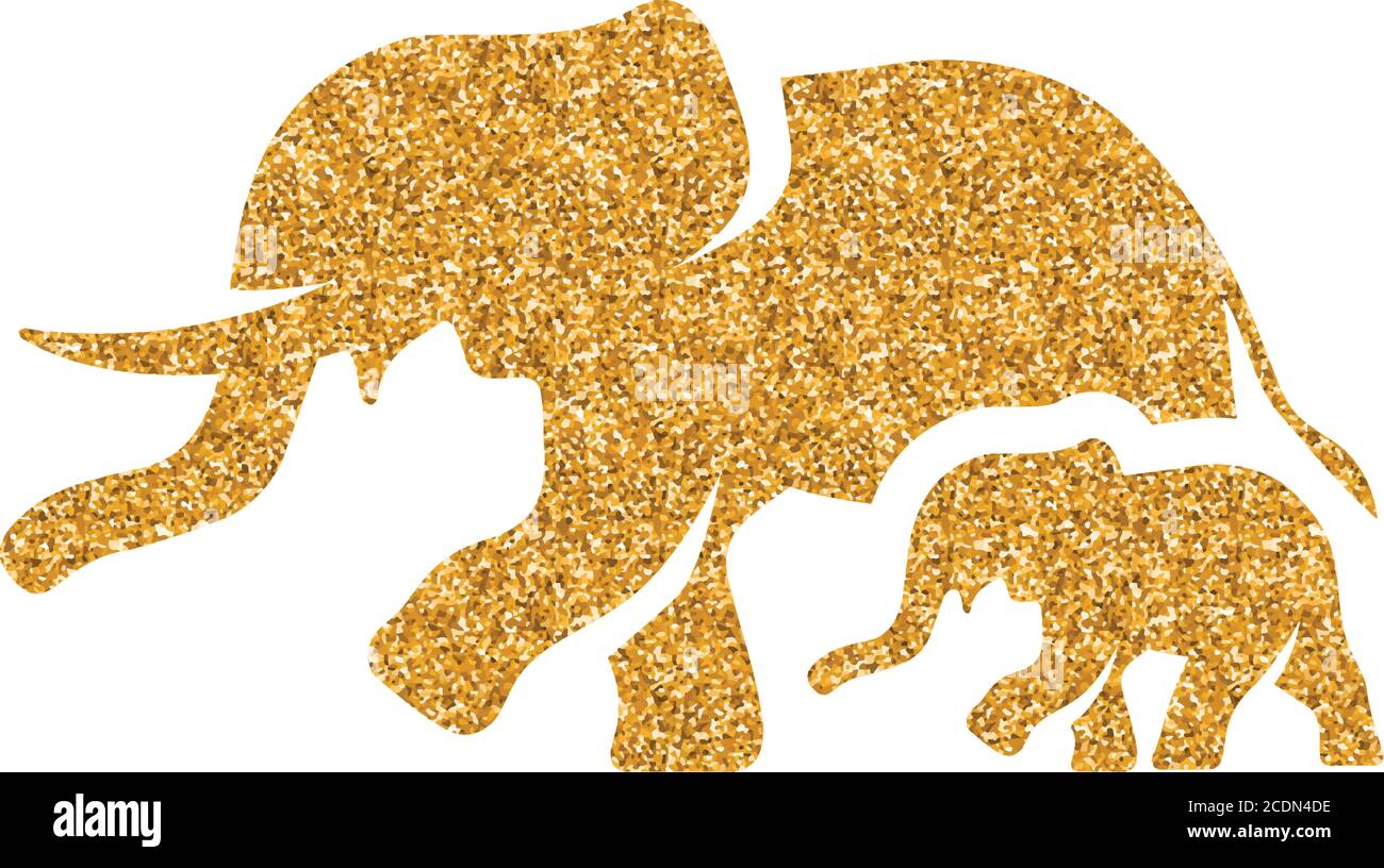 Elephant icon in gold glitter texture. Sparkle luxury style vector ...
