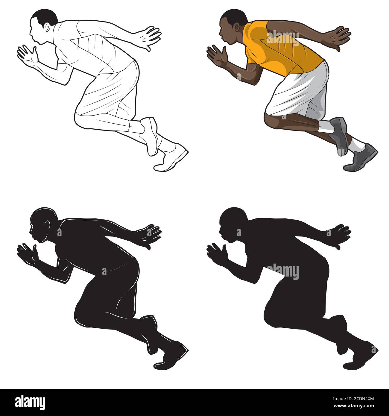 The runner picture is a set consisting of color images, line art ...